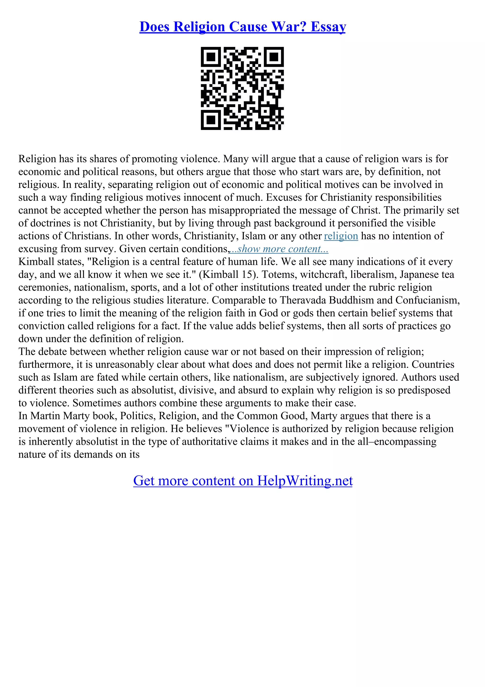 Argumentative Essay On Religion | PDF