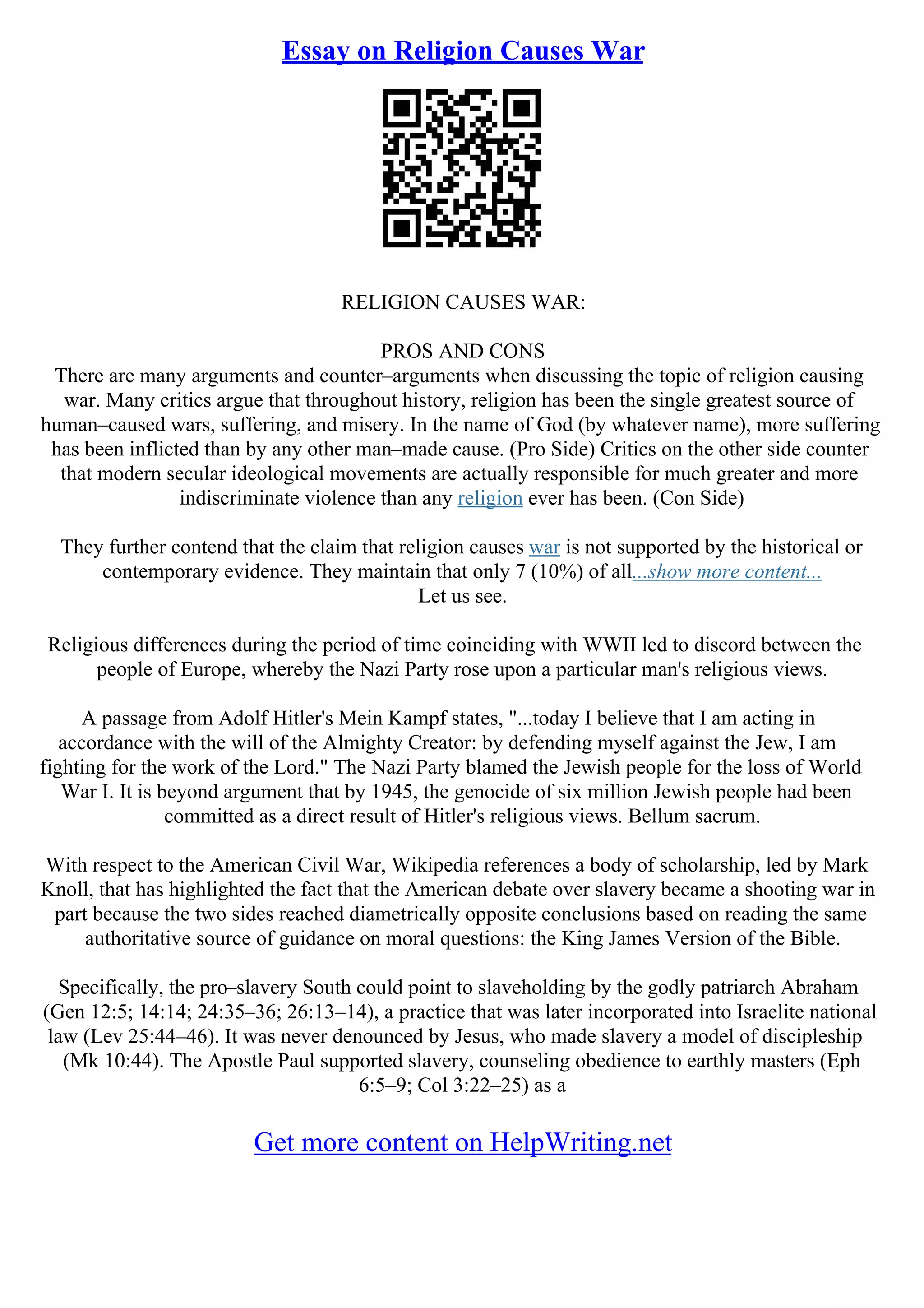 Argumentative Essay On Religion | PDF