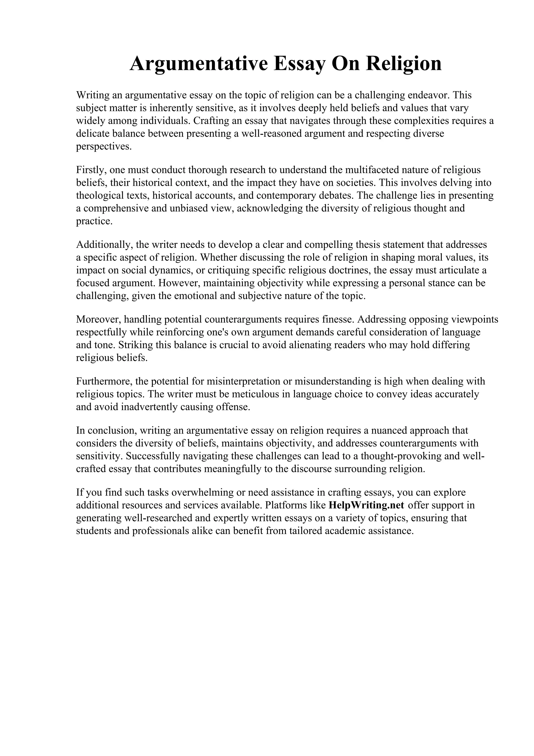 Argumentative Essay On Religion | PDF