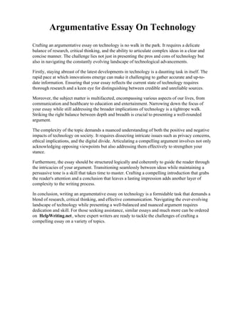 Argumentative Essay On Technology.pdfArgumentative Essay On Technology ...