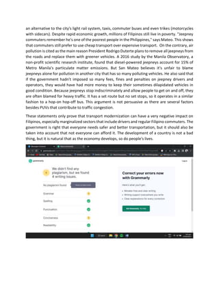 argumentative essay on the issue of the government's transport ...