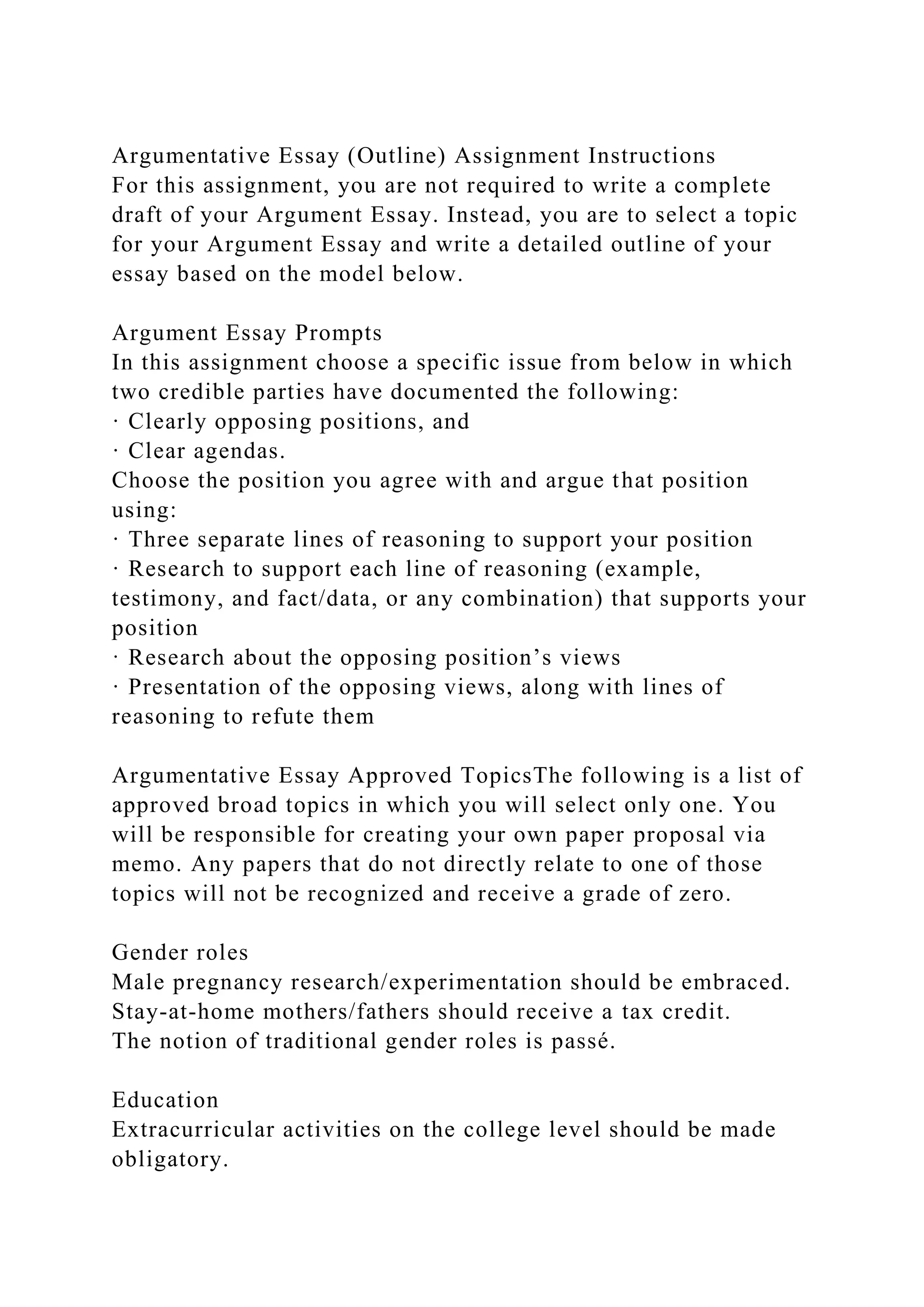 Argumentative Essay (Outline) Assignment InstructionsFor this assi.docx