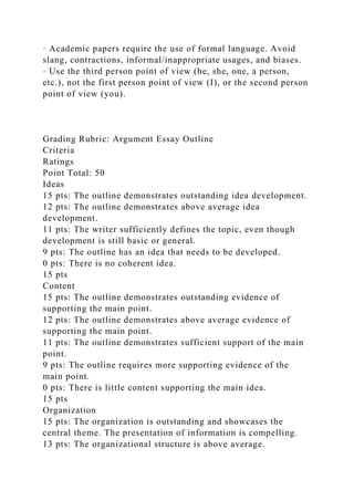 Argumentative Essay (Outline) Assignment InstructionsFor this assi.docx