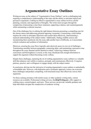 Argumentative Essay Outlines. . Sample Argument Outline - How to create ...