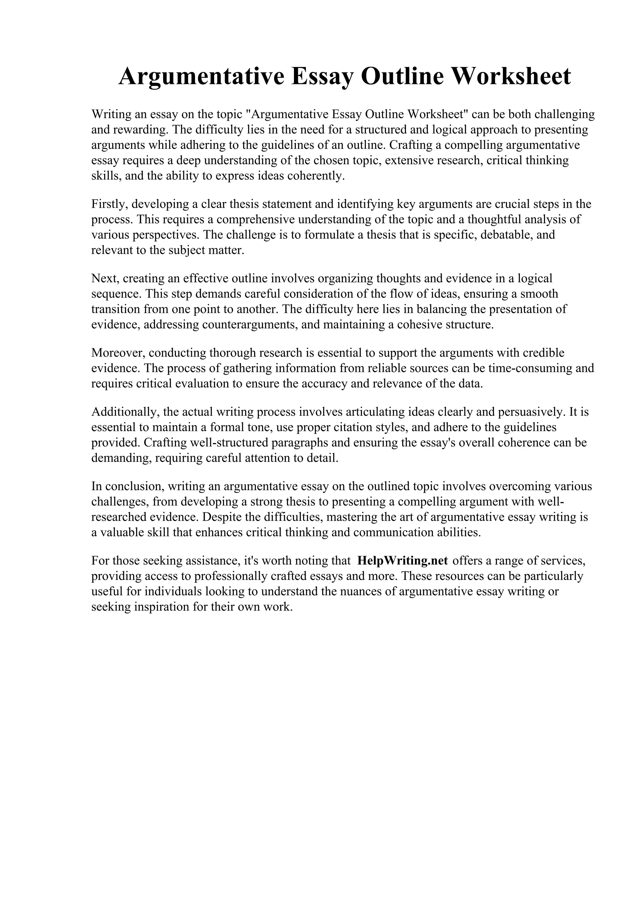 Argumentative Essay Outline Worksheet.pdfArgumentative Essay Outline ...