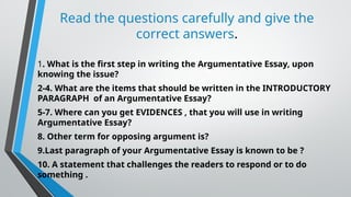 ARGUMENTATIVE ESSAY QUIZ Quarter3-M1.pptx