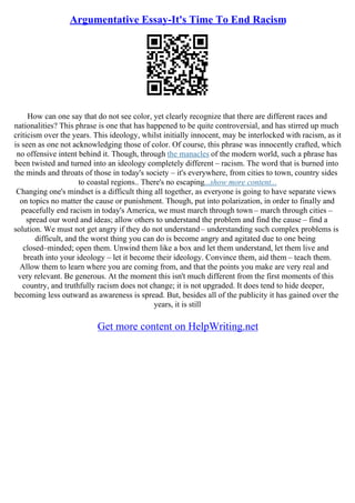 Argumentative Essay Racism | PDF