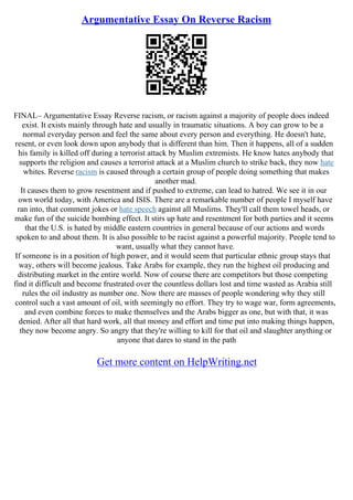 Argumentative Essay Racism | PDF