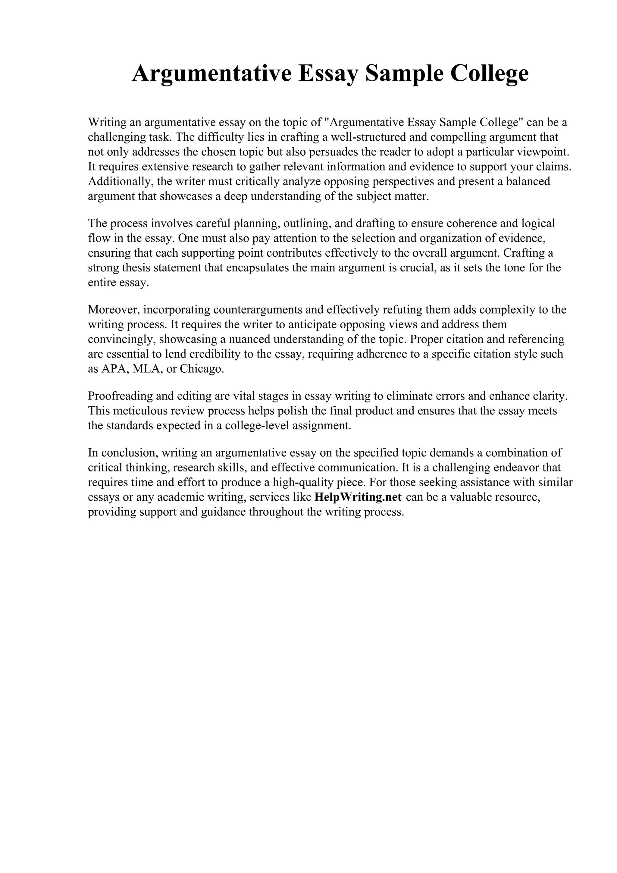 Argumentative Essay Sample College pdf Argumentative Essay Sample College pdf