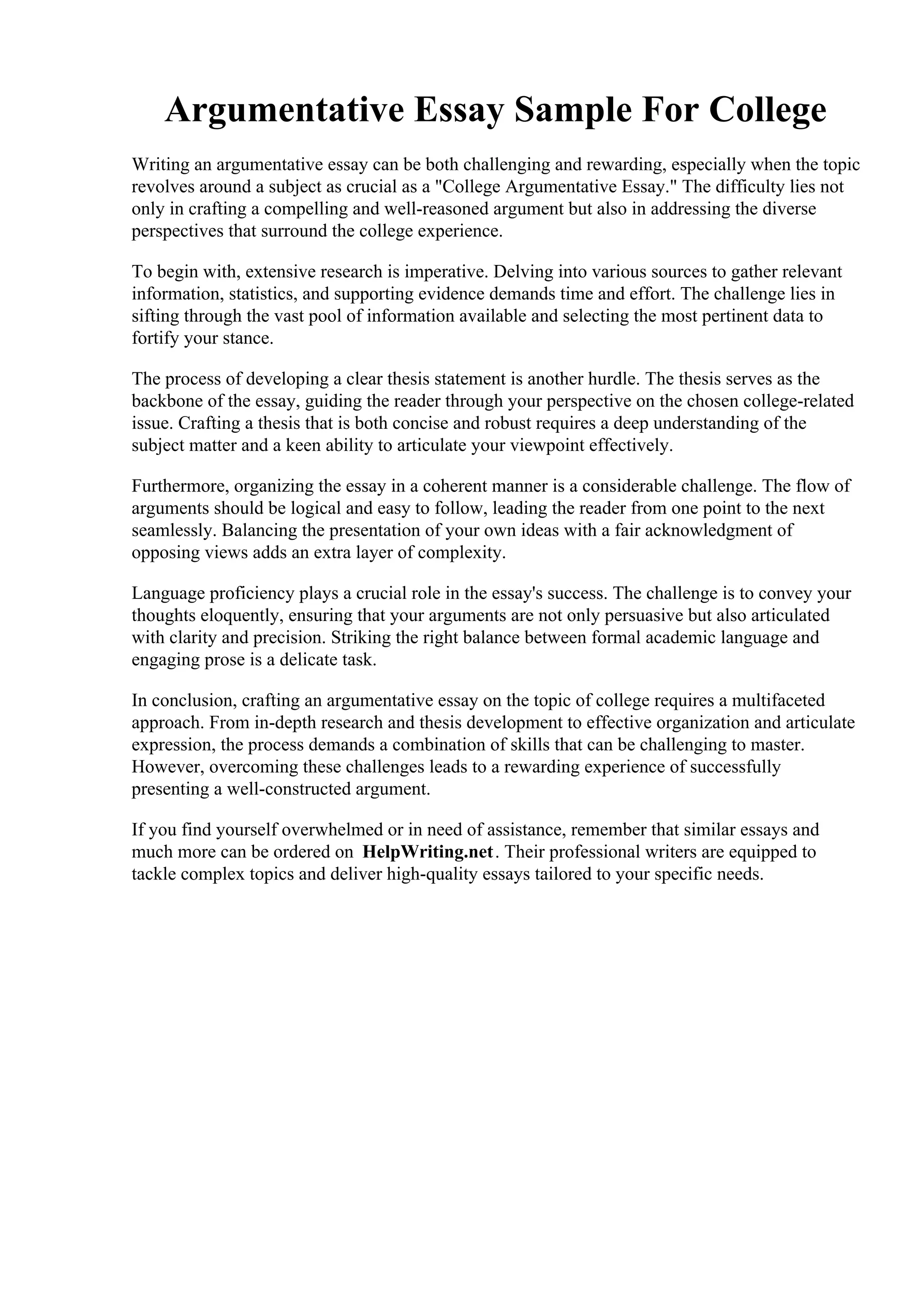 Argumentative Essay Sample For College.pdf