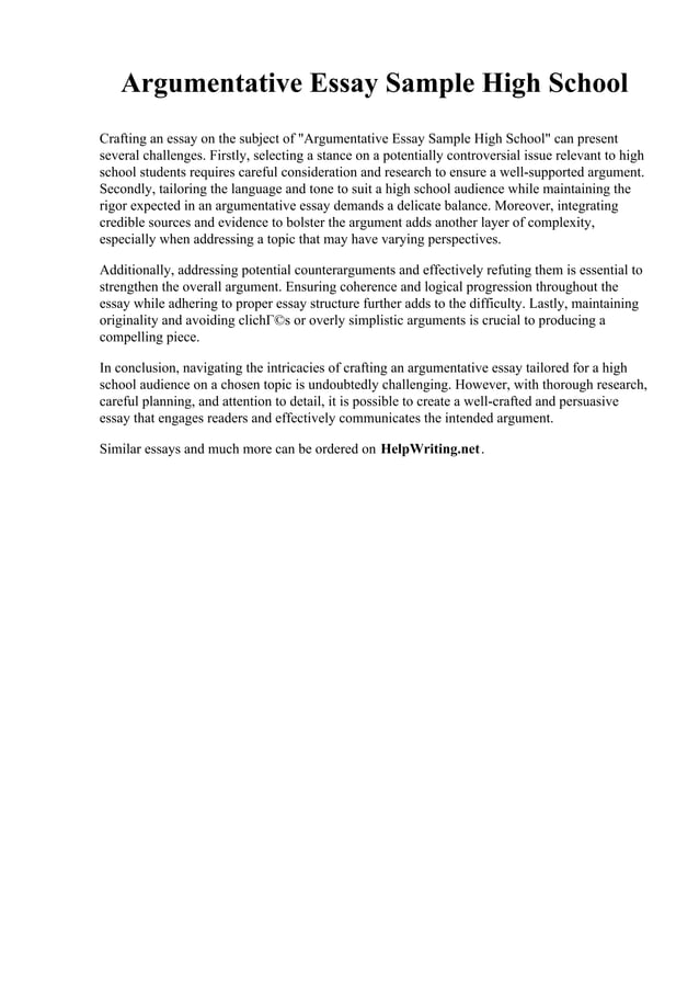 Argumentative Essay Sample High School.pdf | Secondary Education | Education