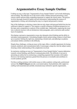 Argumentative Essay Sample Outline | PDF