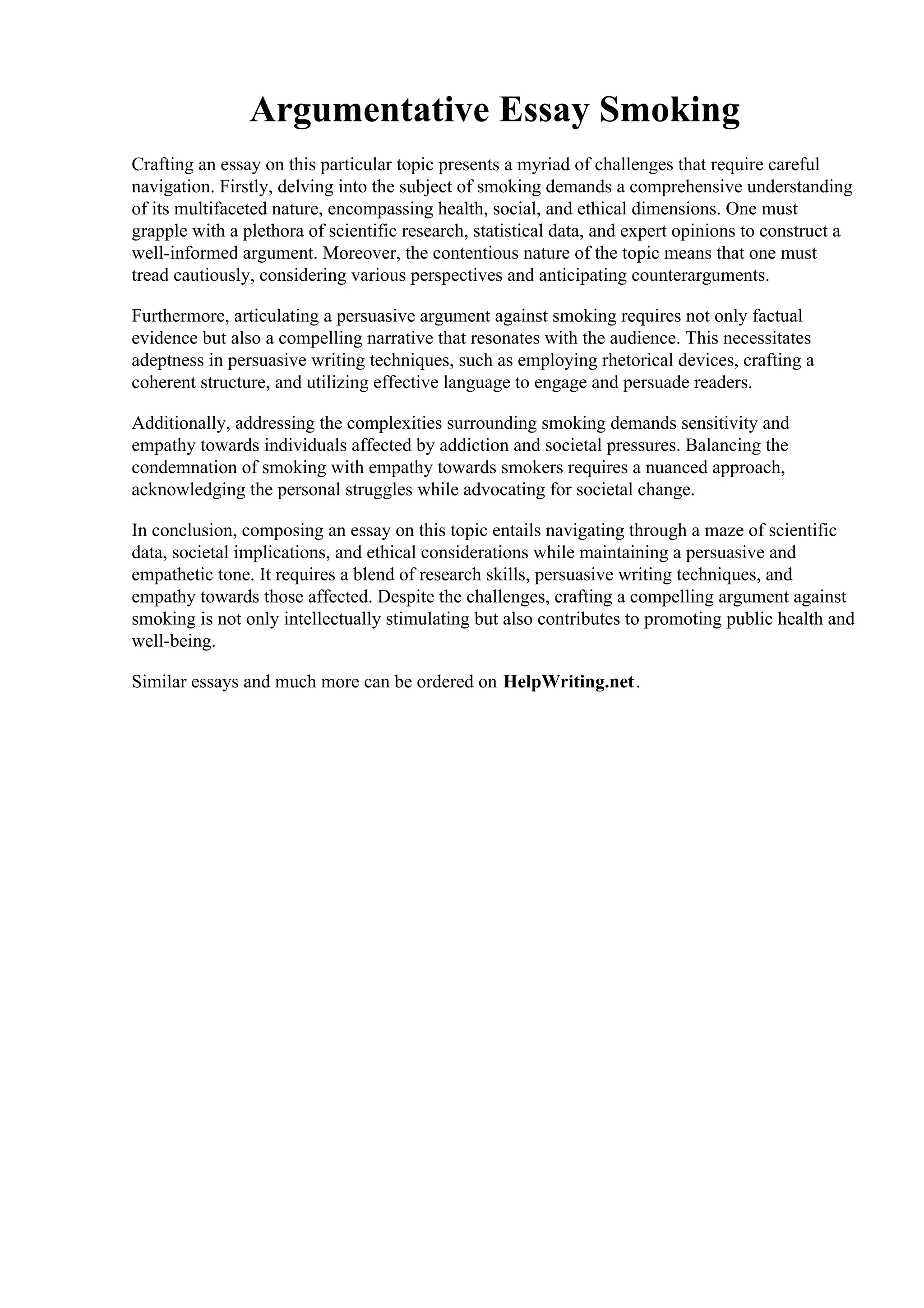 Argumentative Essay Smoking | PDF