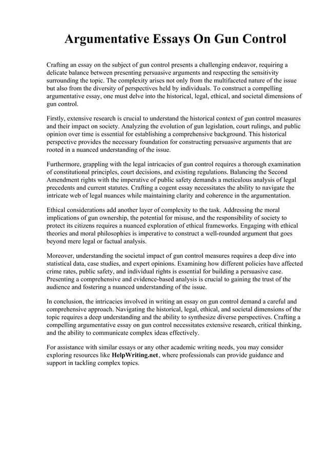 Argumentative Essays On Gun Control. Las Positas College | PDF
