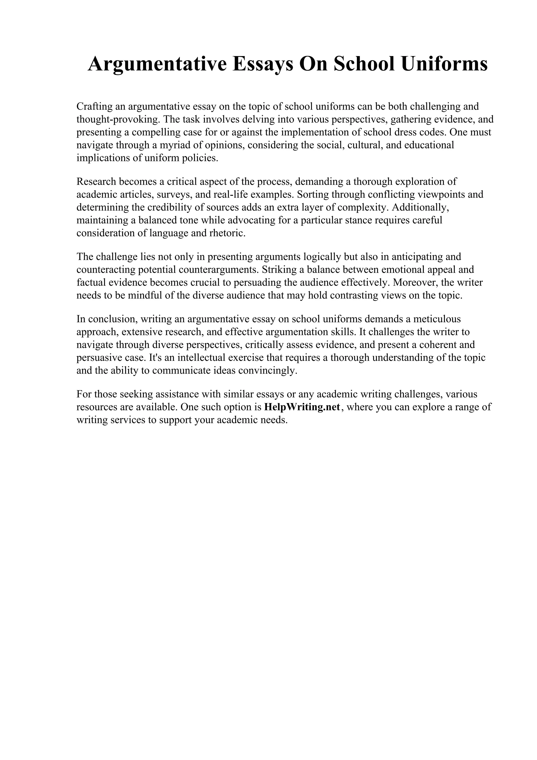 Argumentative Essays On School Uniforms.pdf | Education