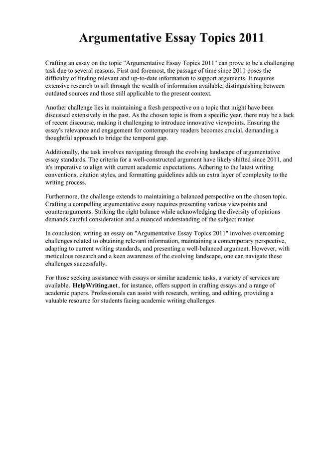 Argumentative Essay Topics 2011. Gratz College | PDF