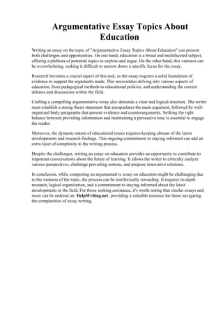 Argumentative Essay Topics About Education | PDF