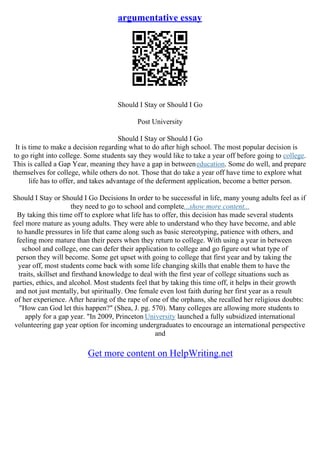 Argumentative Essay Topics For College Students Easy | PDF