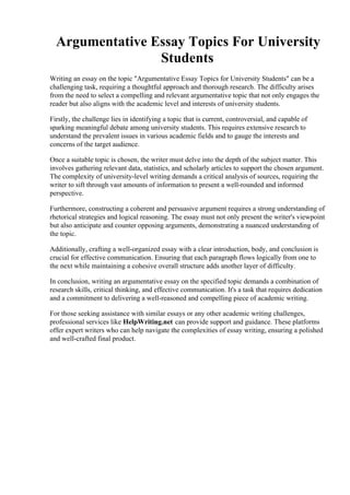 Argumentative Essay Topics For University Students | PDF