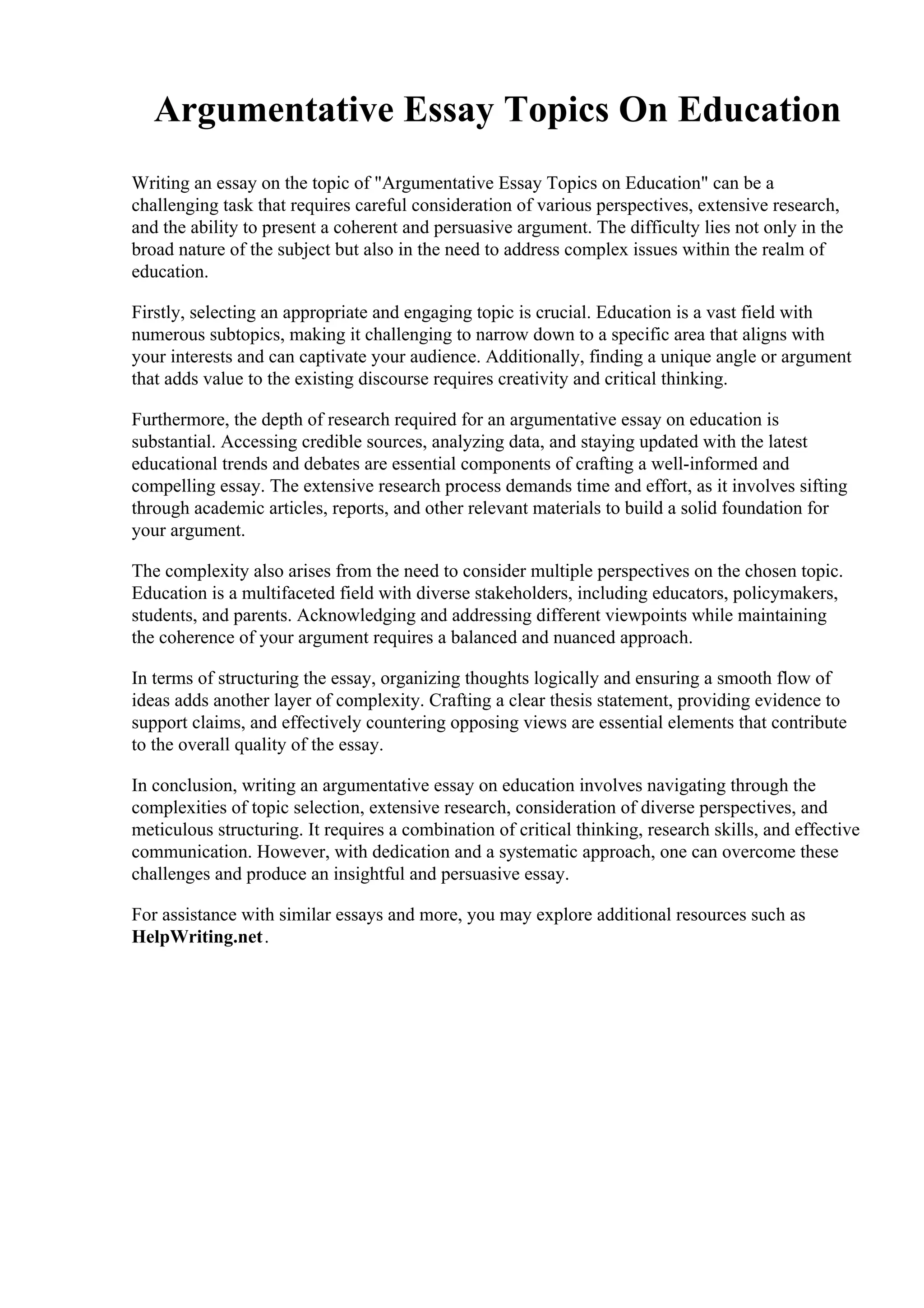 Argumentative Essay Topics On Education.pdf