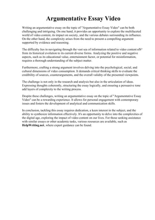 Argumentative Essay Video. 50 Compelling Argumentative Essay Topics | PDF