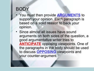 Argumentative essay writing teacher slides | PPT