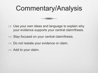 Argumentative evidence and commentary | PPT