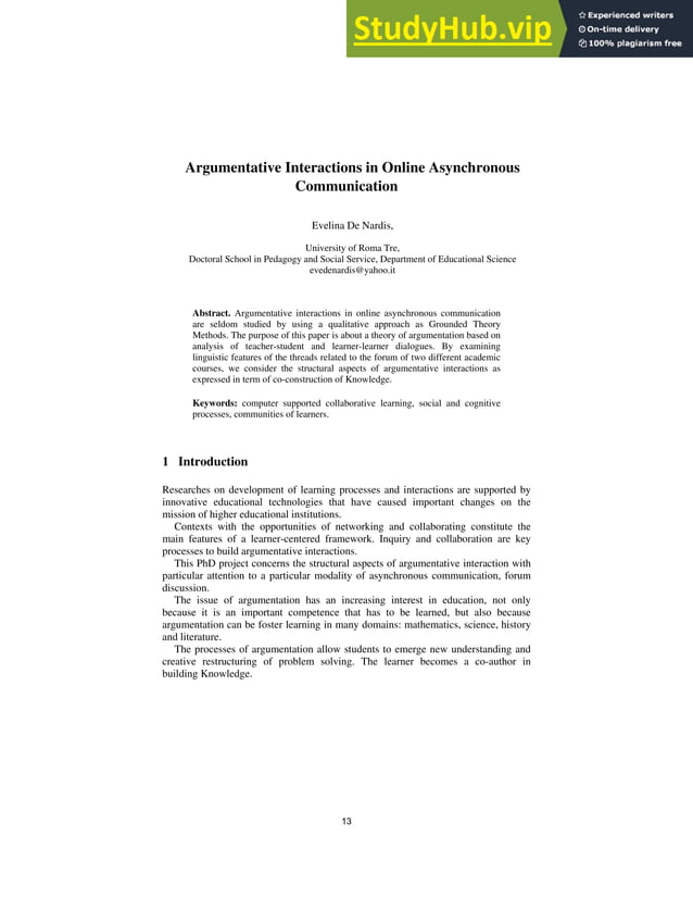 Argumentative Interactions In Online Asynchronous Communication | PDF