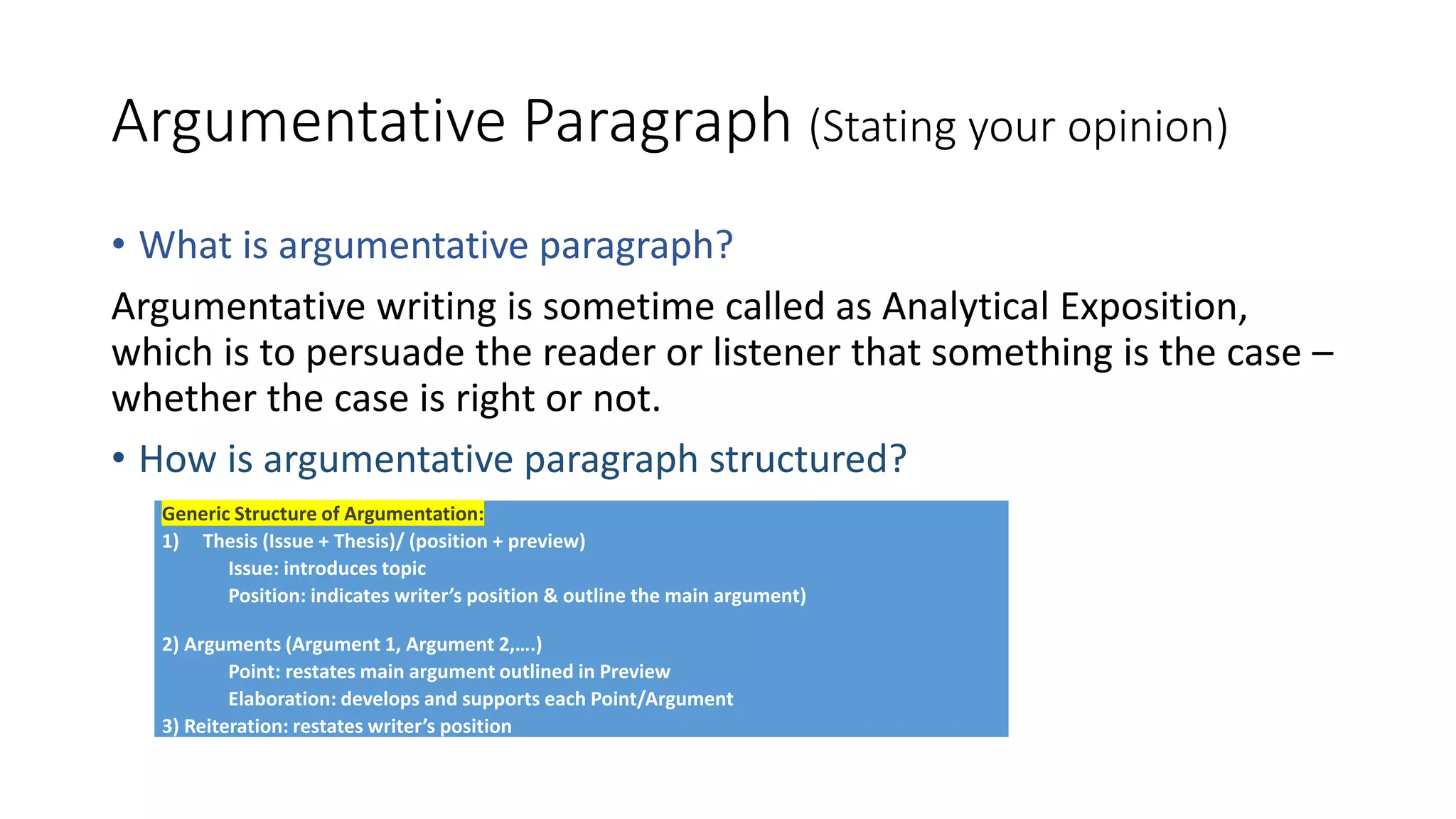 Argumentative Paragraph pptx Argumentative Paragraph pptx
