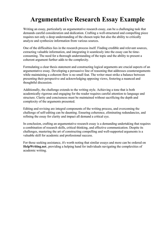 Argumentative Research Essay Example | PDF