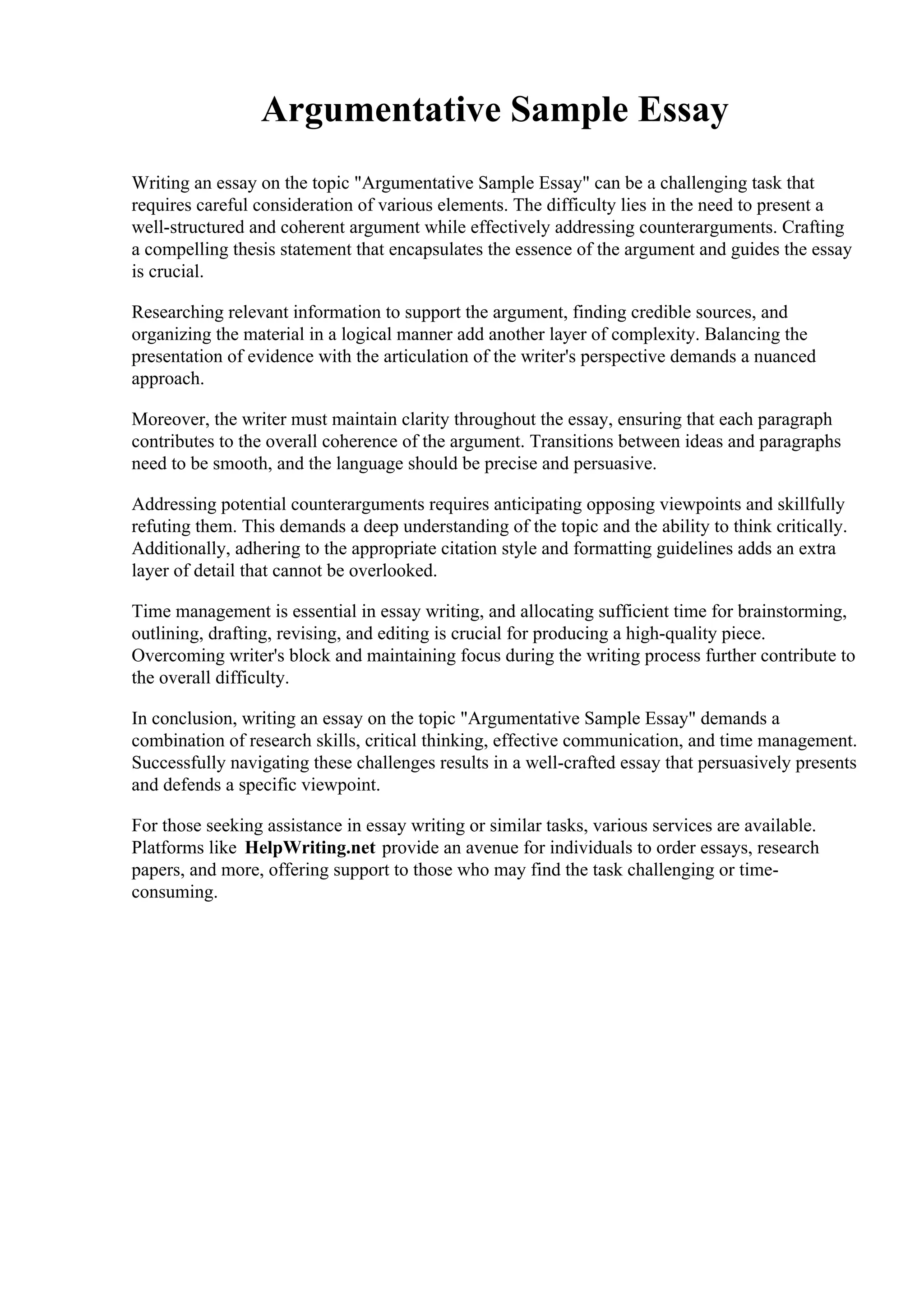 Argumentative Sample Essay.pdf | Homework and Study | Education