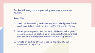 ARGUMENTATIVE SPEECH GRADE 1O ENGLISH SUBJECT 3RD QUARTER | PPTX