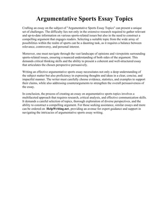 Argumentative Sports Essay Topics | PDF