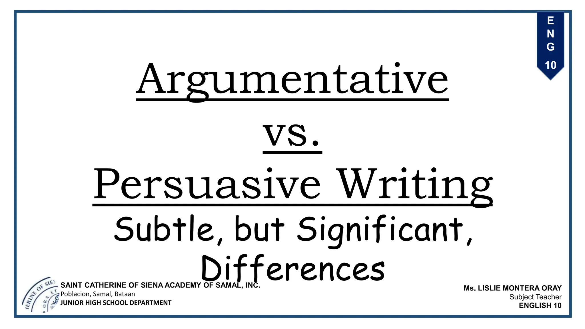Key Structural Elements In Argumentative Text Pptx