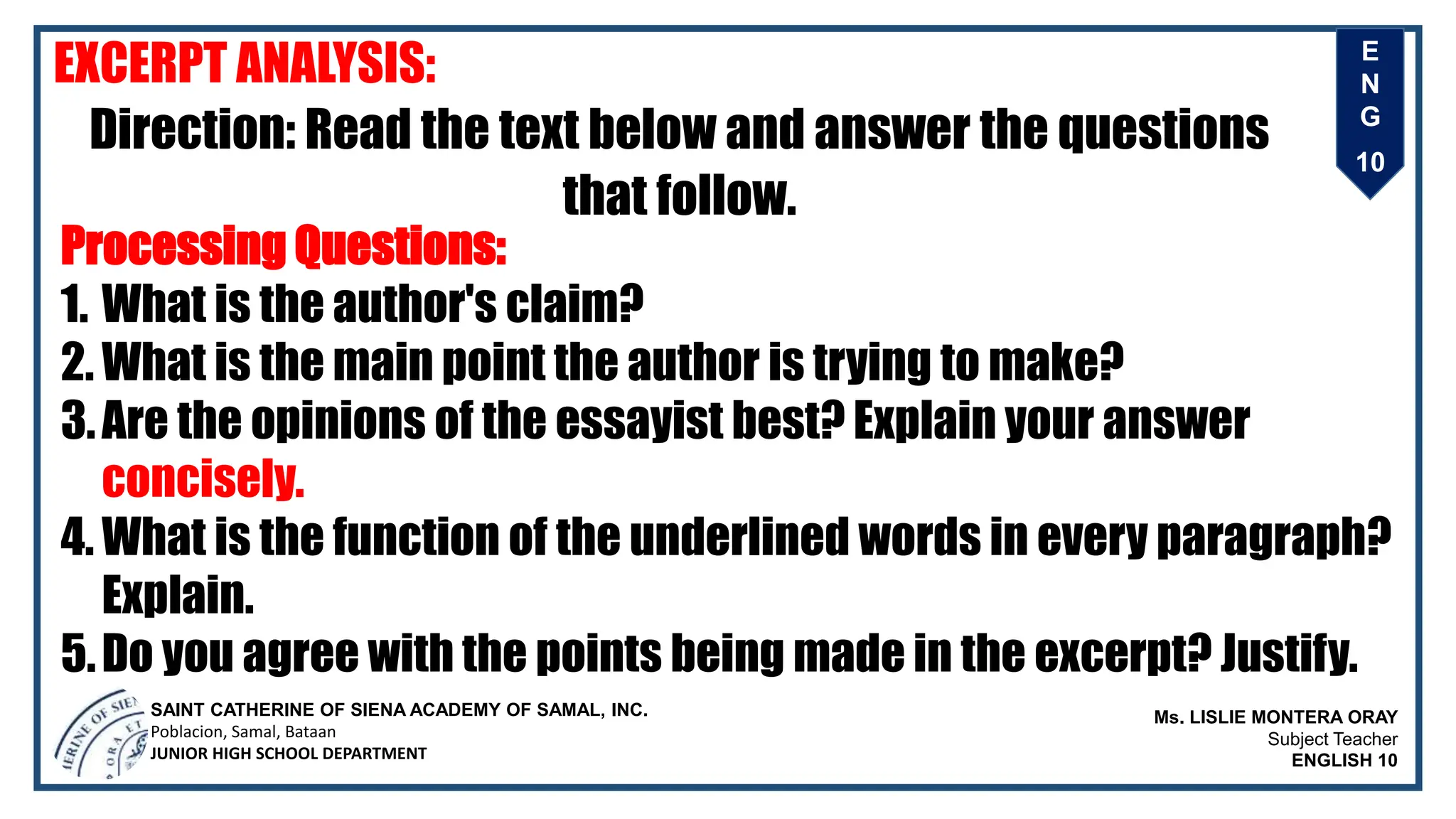 Key Structural Elements In Argumentative Text Pptx