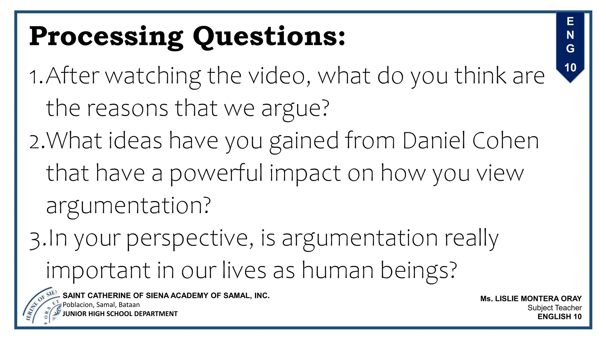 Key Structural Elements In Argumentative Text Pptx