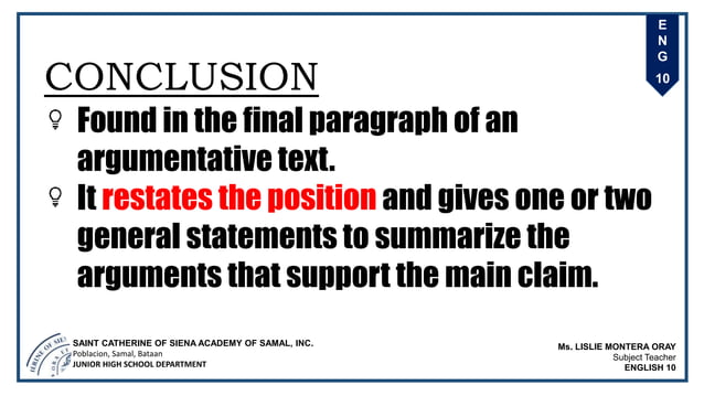 KEY STRUCTURAL ELEMENTS IN ARGUMENTATIVE TEXT .pptx