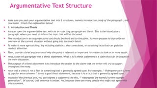 argumentative text including text, materials and exercises | PPTX