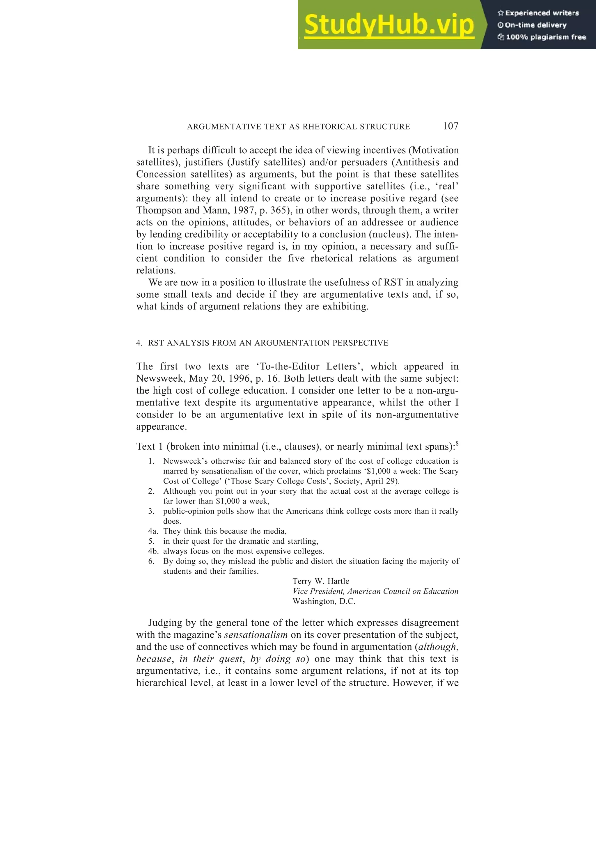 Argumentative Text As Rhetorical Structure An Application Of Rhetorical Structure Theorypdf