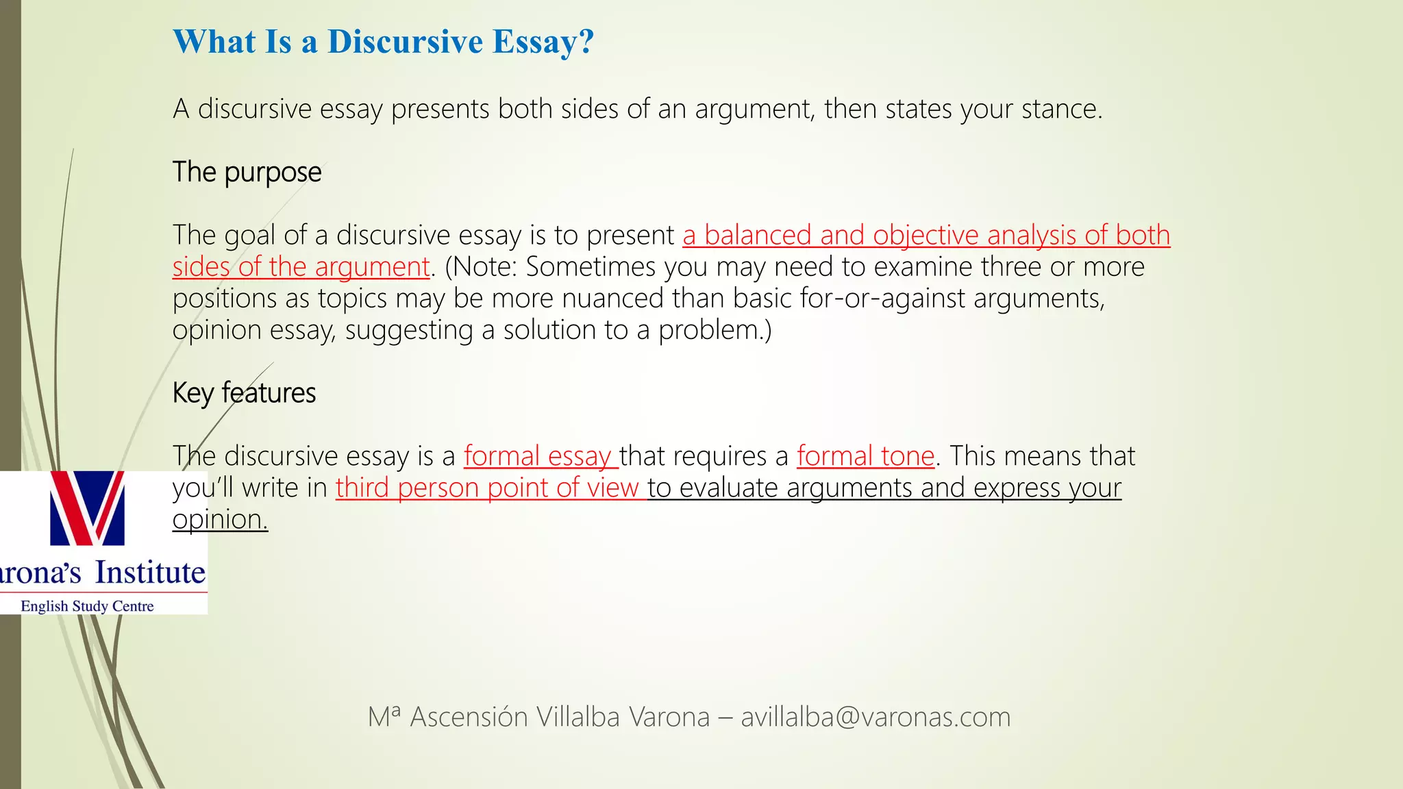 Argumentative vs discursive essays | PPSX
