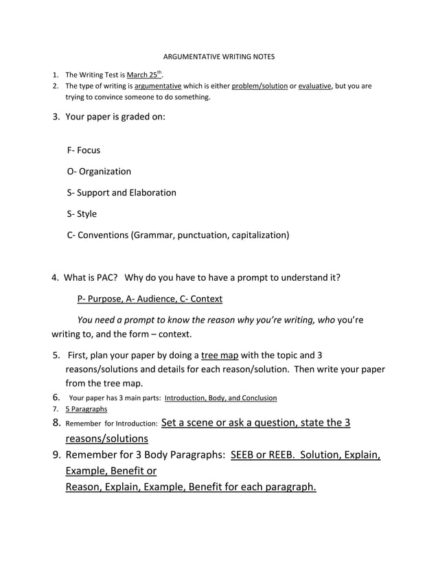 Argumentative writing notes | DOCX