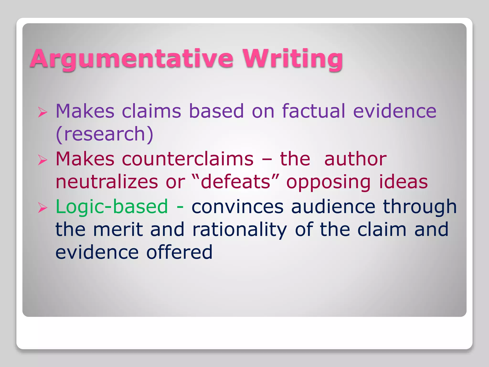 Argumentative Writing ppt - Grades 10-11 / Forms 4 - 5 | PPTX