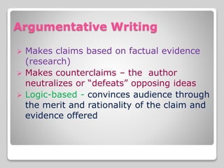 Argumentative Writing ppt - Grades 10-11 / Forms 4 - 5 | PPTX