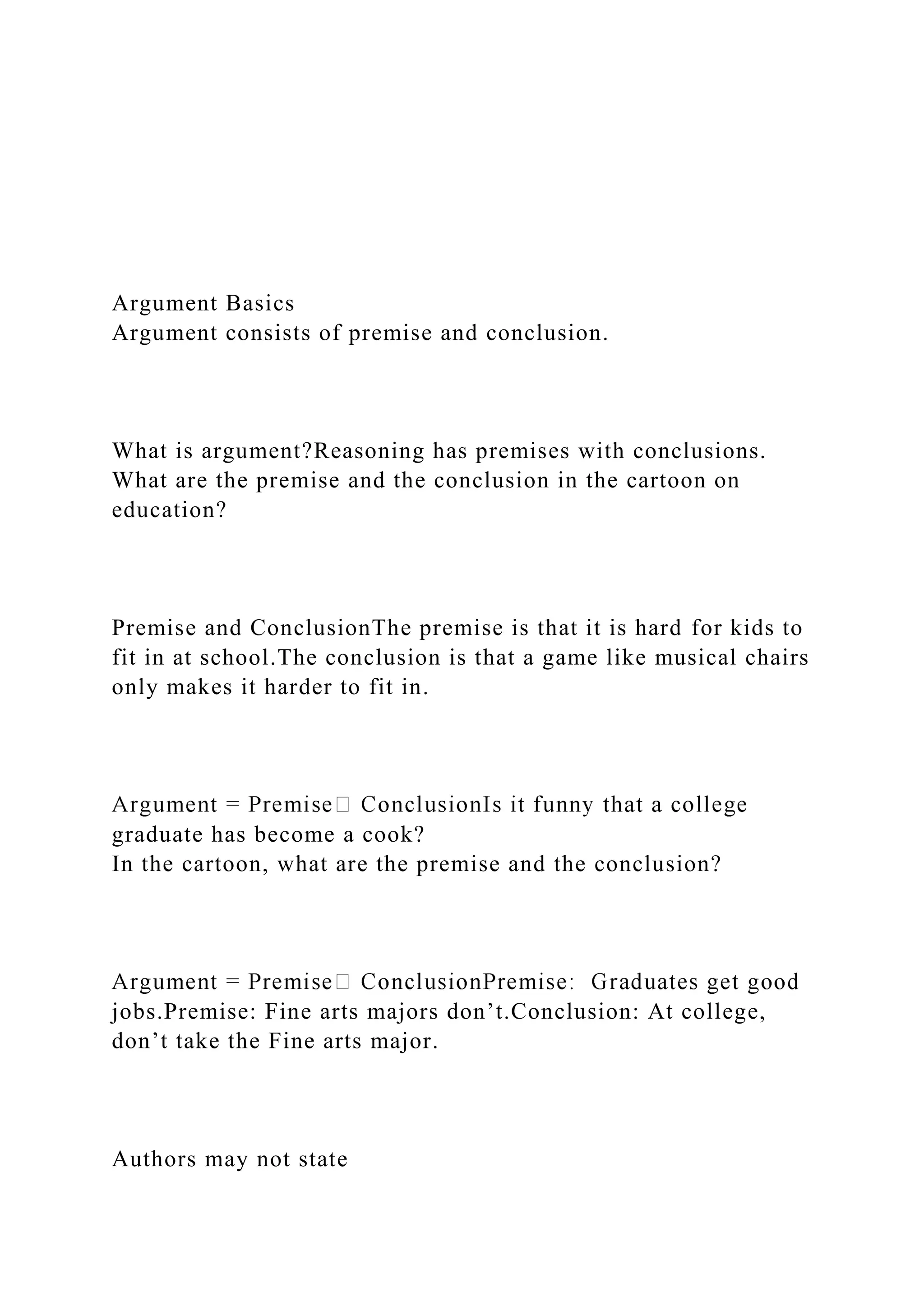 Argument BasicsArgument consists of premise and conclusi.docx