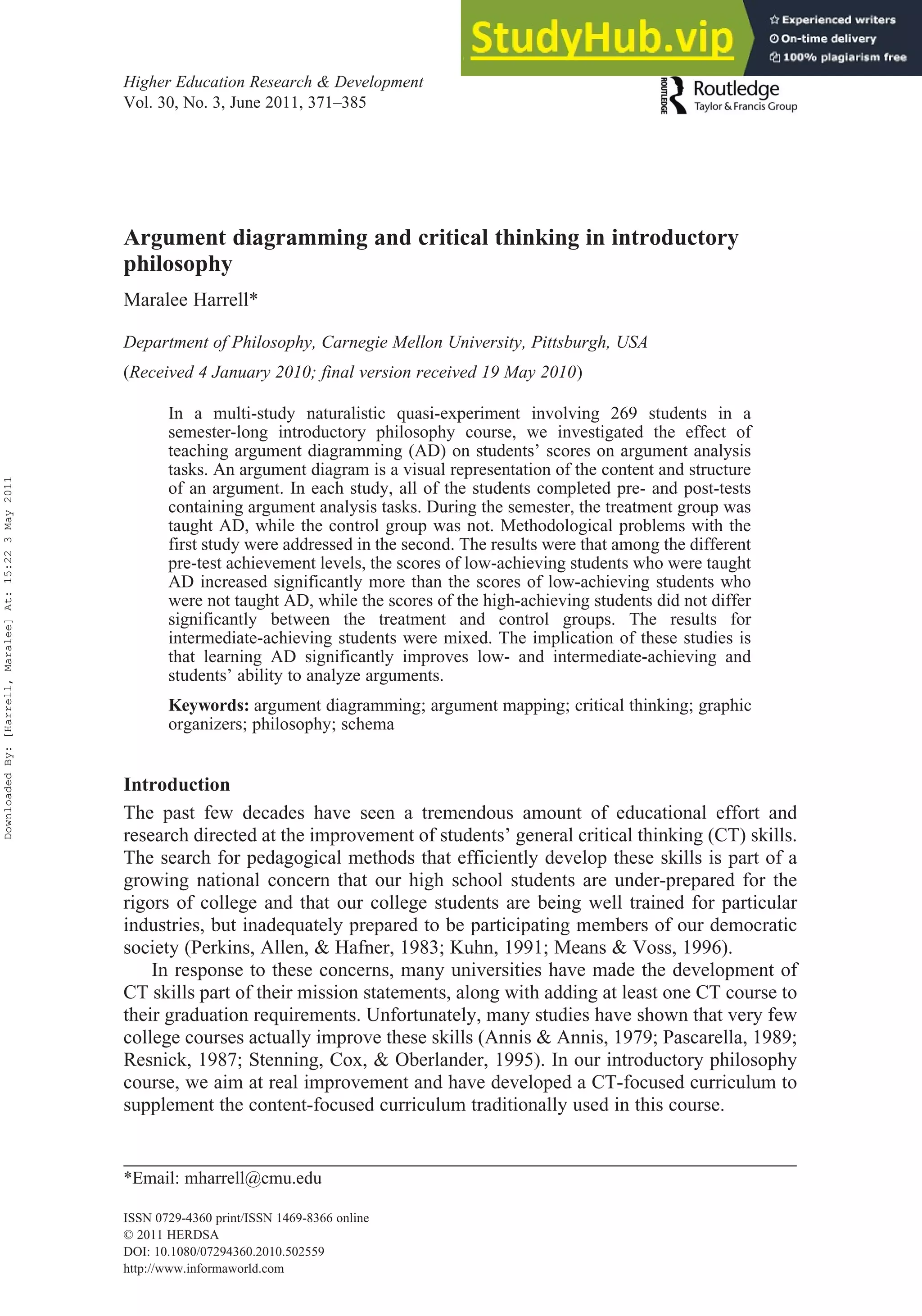 Argument diagramming and critical thinking in introductory philosophy.pdf