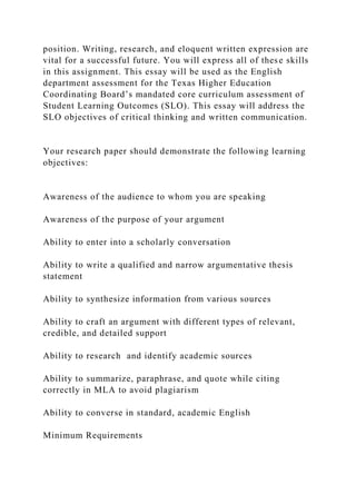 Argument Essay AssignmentAssignment DescriptionFor this es.docx