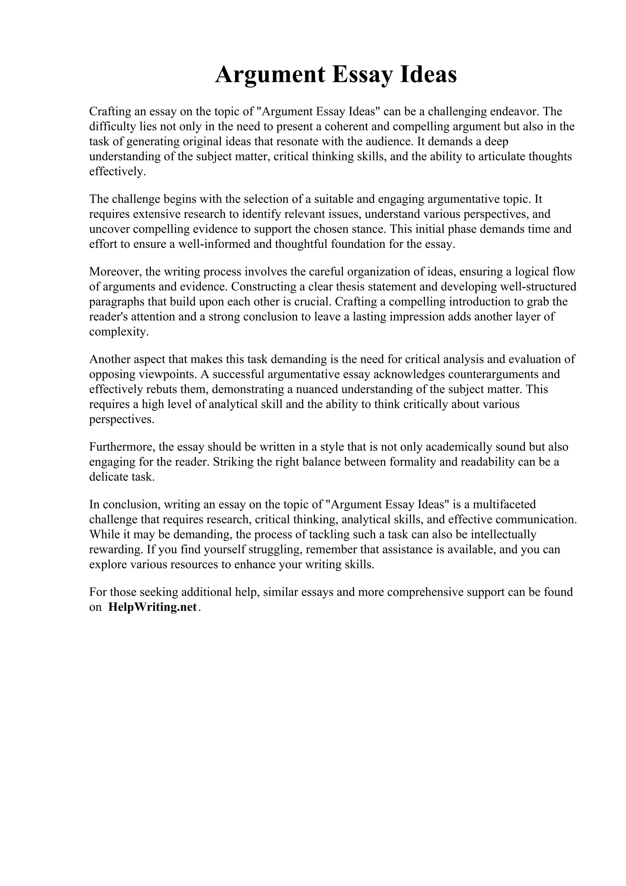 Argument Essay Ideas | PDF