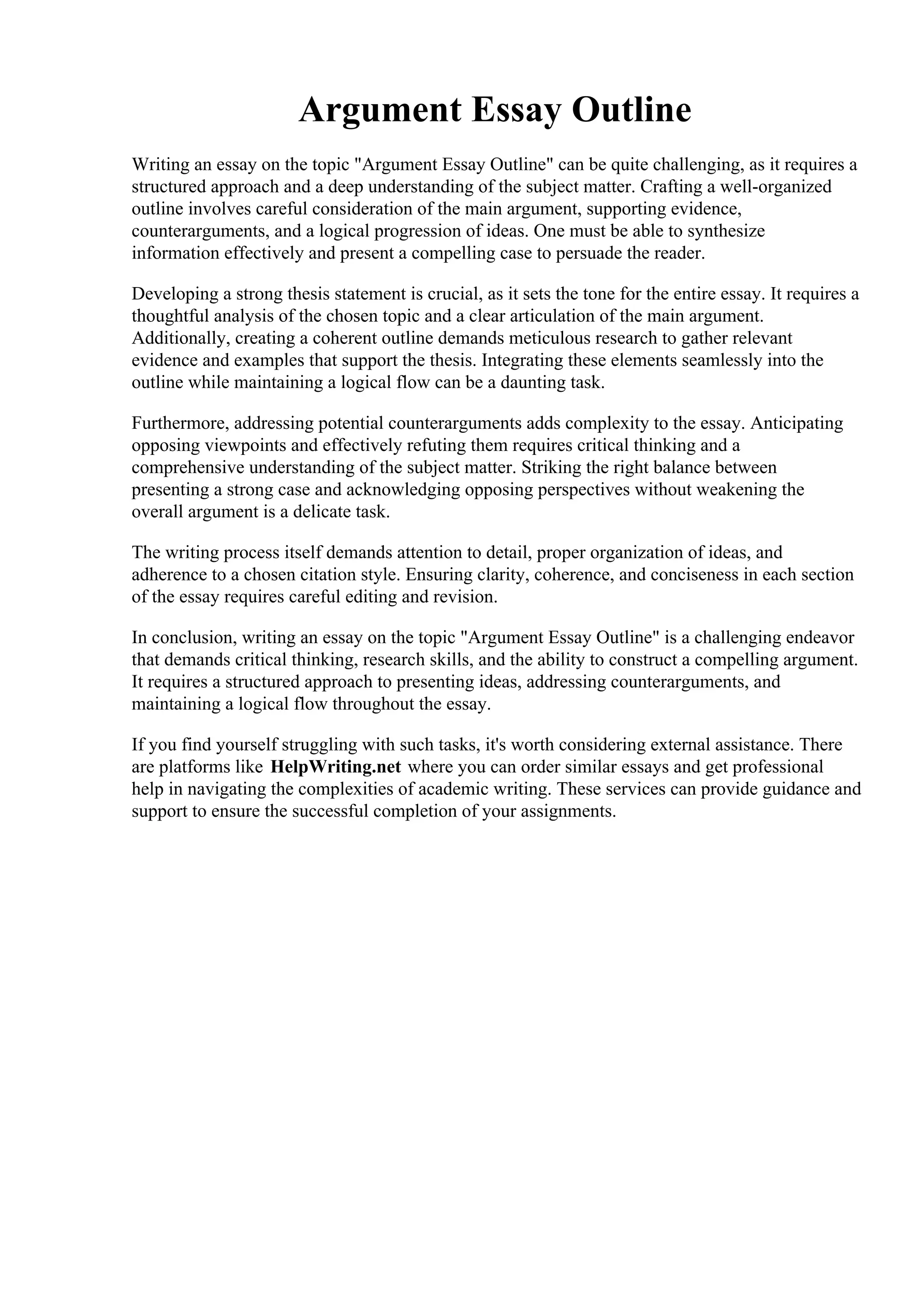 Argument Essay Outline | PDF