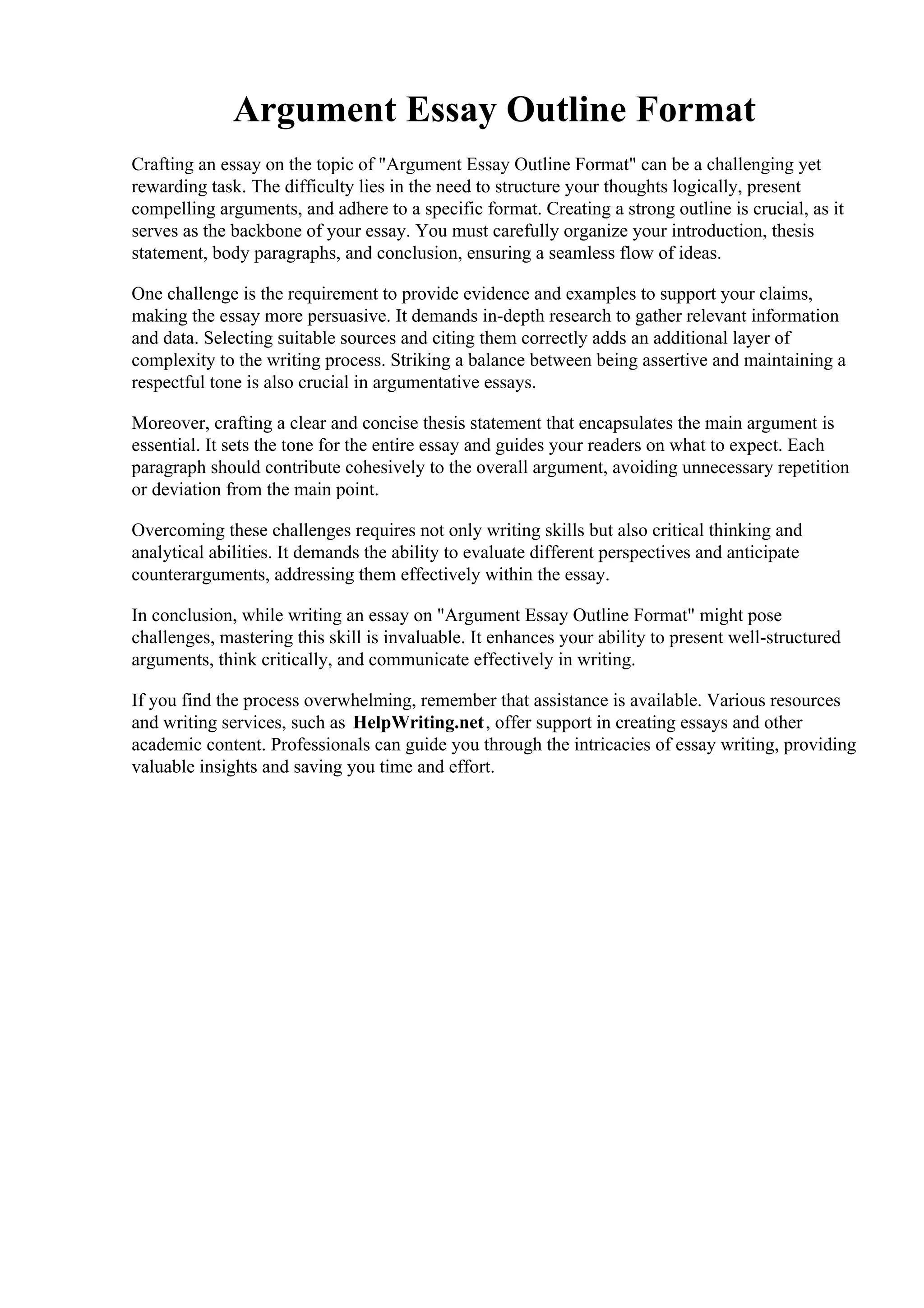 Argument Essay Outline Format | PDF | Business | Business and Finance