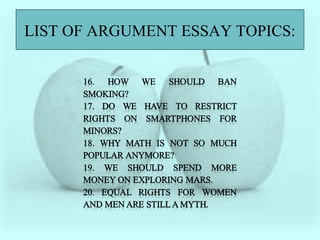 Argument essay topics | PPT